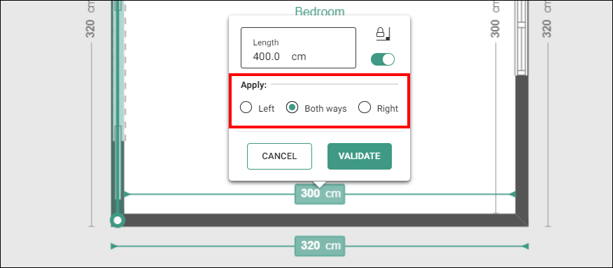 EDITER LA LONGEUR d'un mur, d'une cloison ou d'une séparation invisible ...